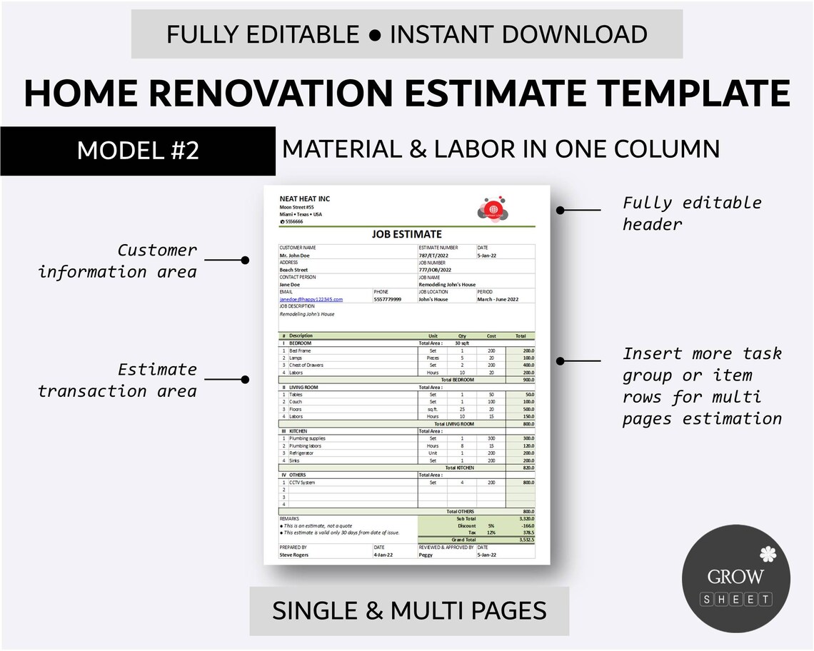 Printable Home Renovation Template for Excel and Google Sheets ...