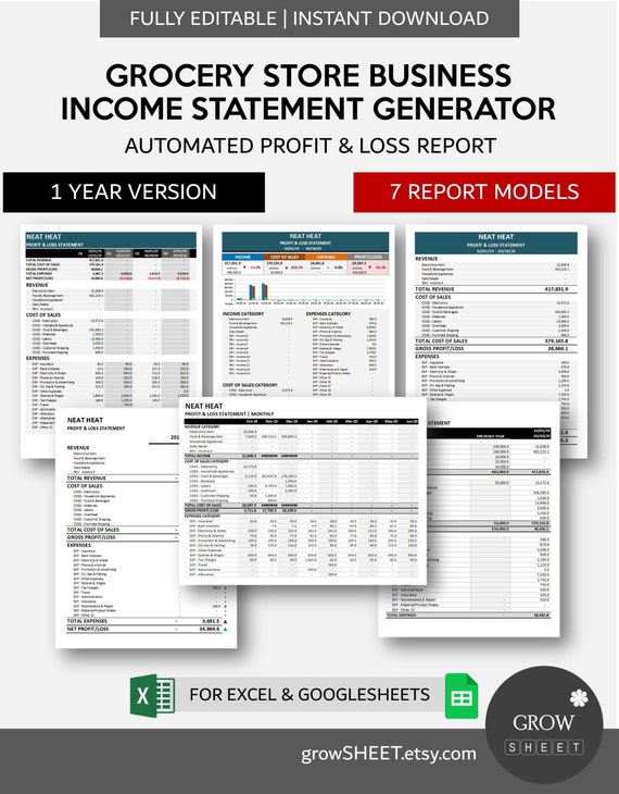 Grocery Store Income Statement Generator Automated Profit & - Etsy