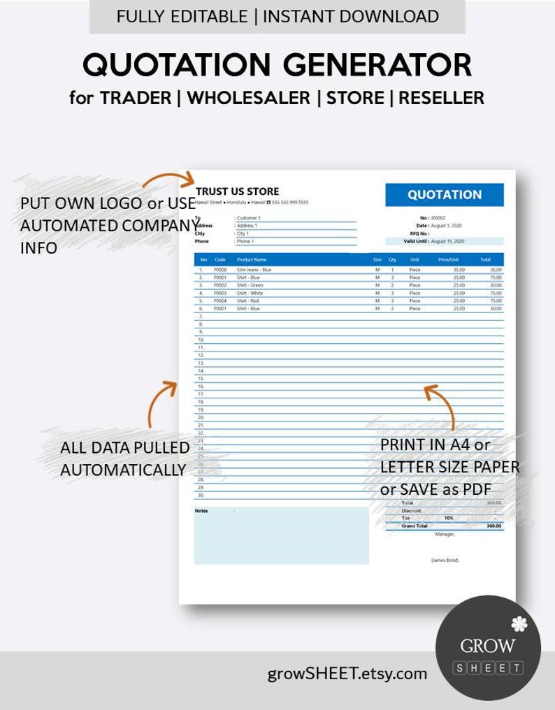 Quotation Generator for Small Business Quotation Maker Excel Template ...