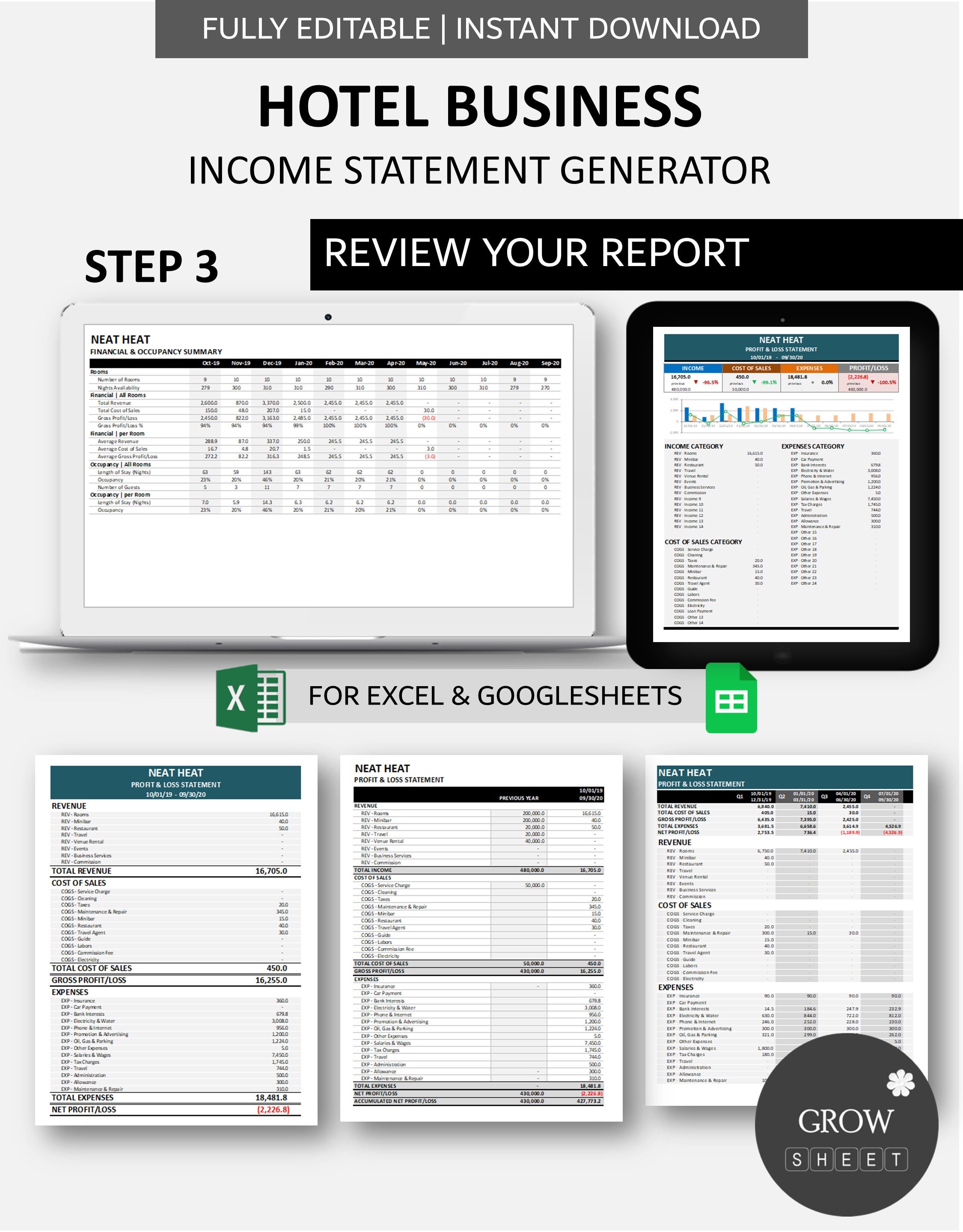 Hotel Business Income Statement Generator | Automated Profit & Loss ...