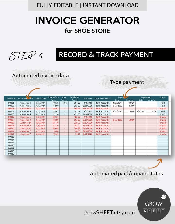 Invoice Generator for Shoe Stores Excel Invoice Template for Shoe ...