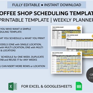 Coffee Shop Scheduling Template for Excel and Google Sheets | Multi ...