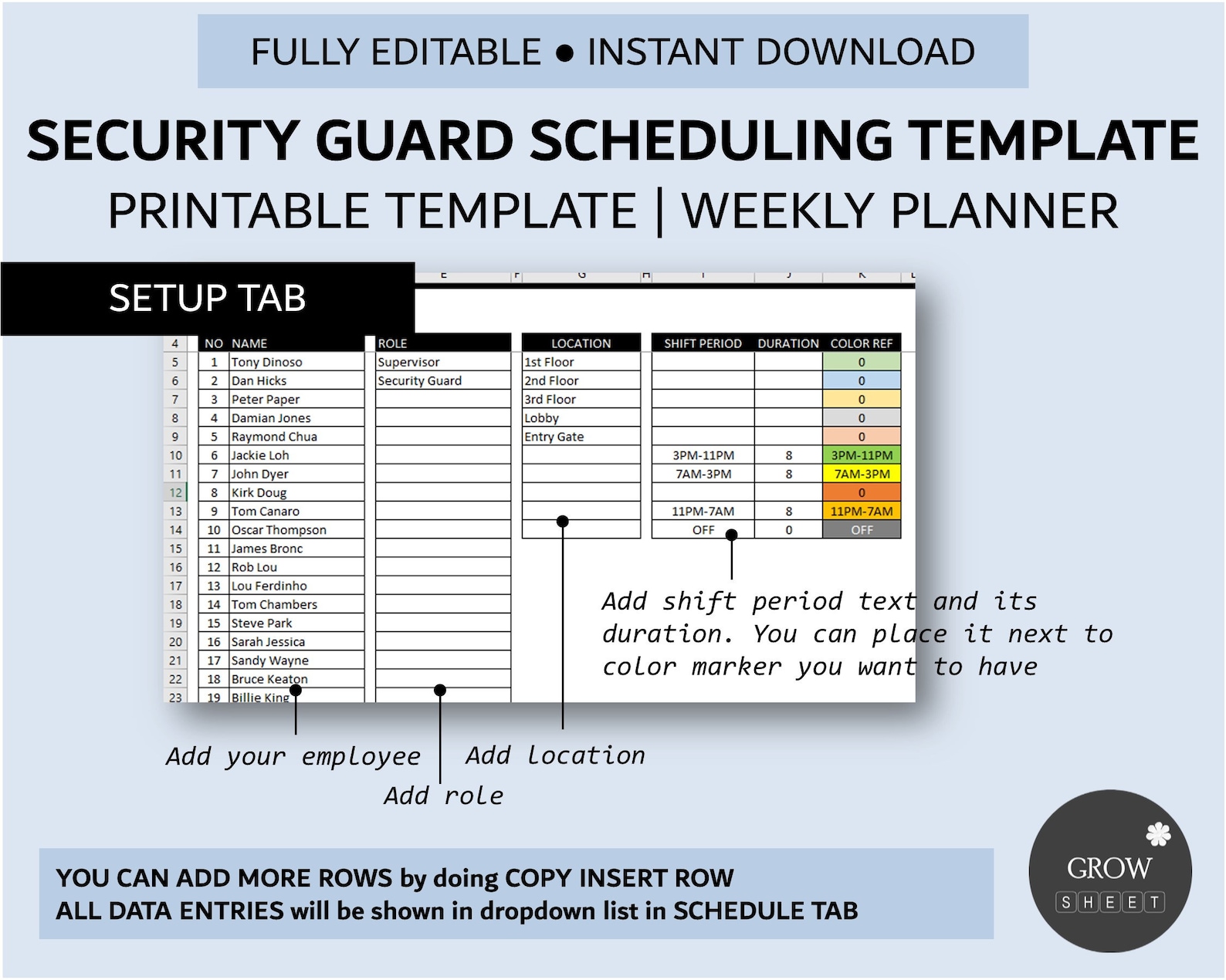 Security Guard Scheduling Template | Multi Roles-location-shift Period ...