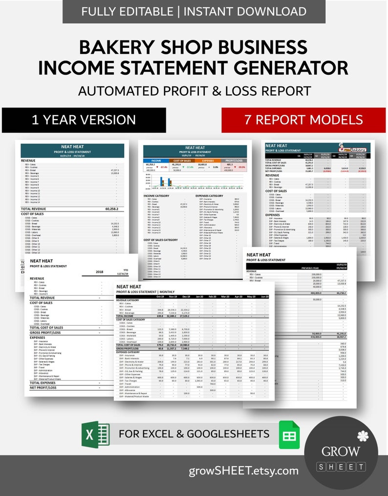 Bakery Shop Business Income Statement Generator | Automated Profit ...