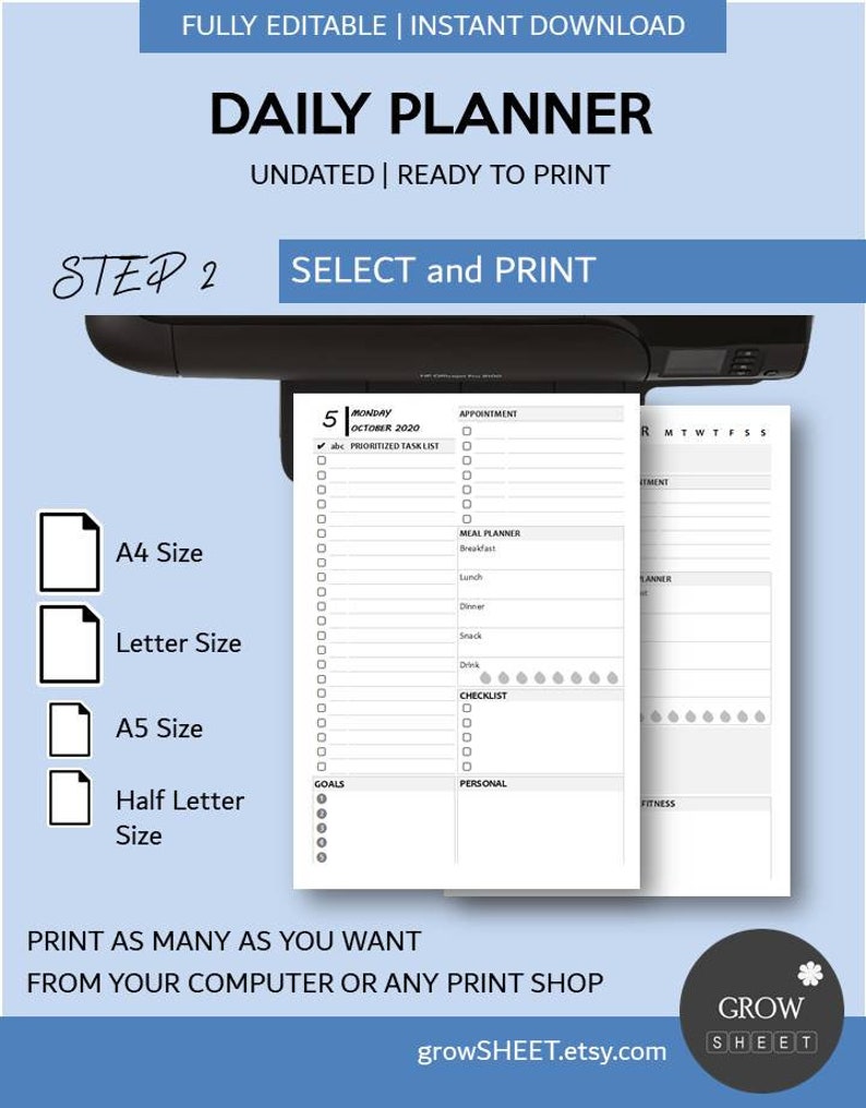 Printable Daily Planner Template Fully Editable Daily Planner Blank ...