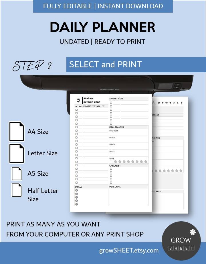 Printable Daily Planner Template Fully Editable Daily Planner Blank ...