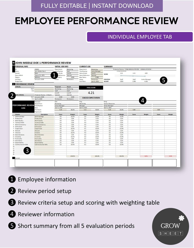 Employee Performance Review Template With Database | Performance ...