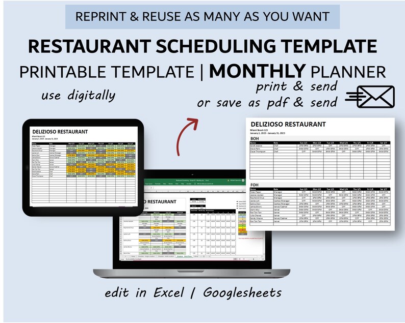 Restaurant Scheduling Template | Multi Roles-location-shift Period ...