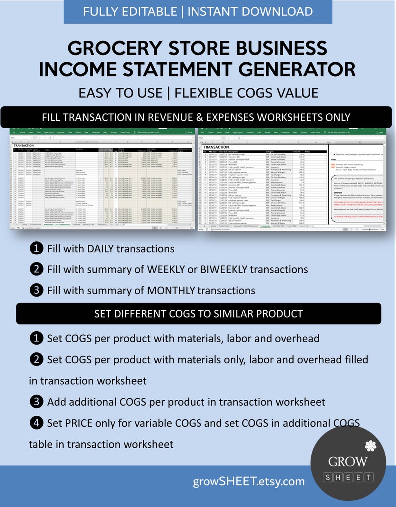 Grocery Store Business Income Statement Generator Automated Profit ...