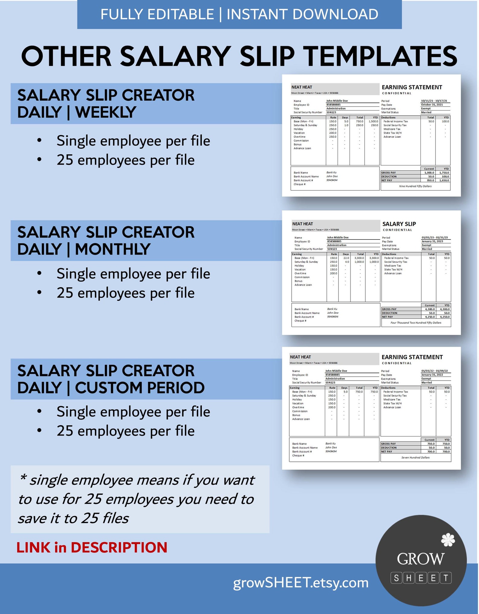 Salary Slip Generator Earning Statement Template Pay Slip Creator for ...
