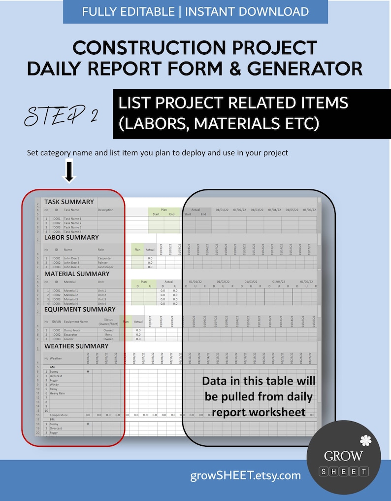 Construction Project Daily Report Generator With Database - Etsy