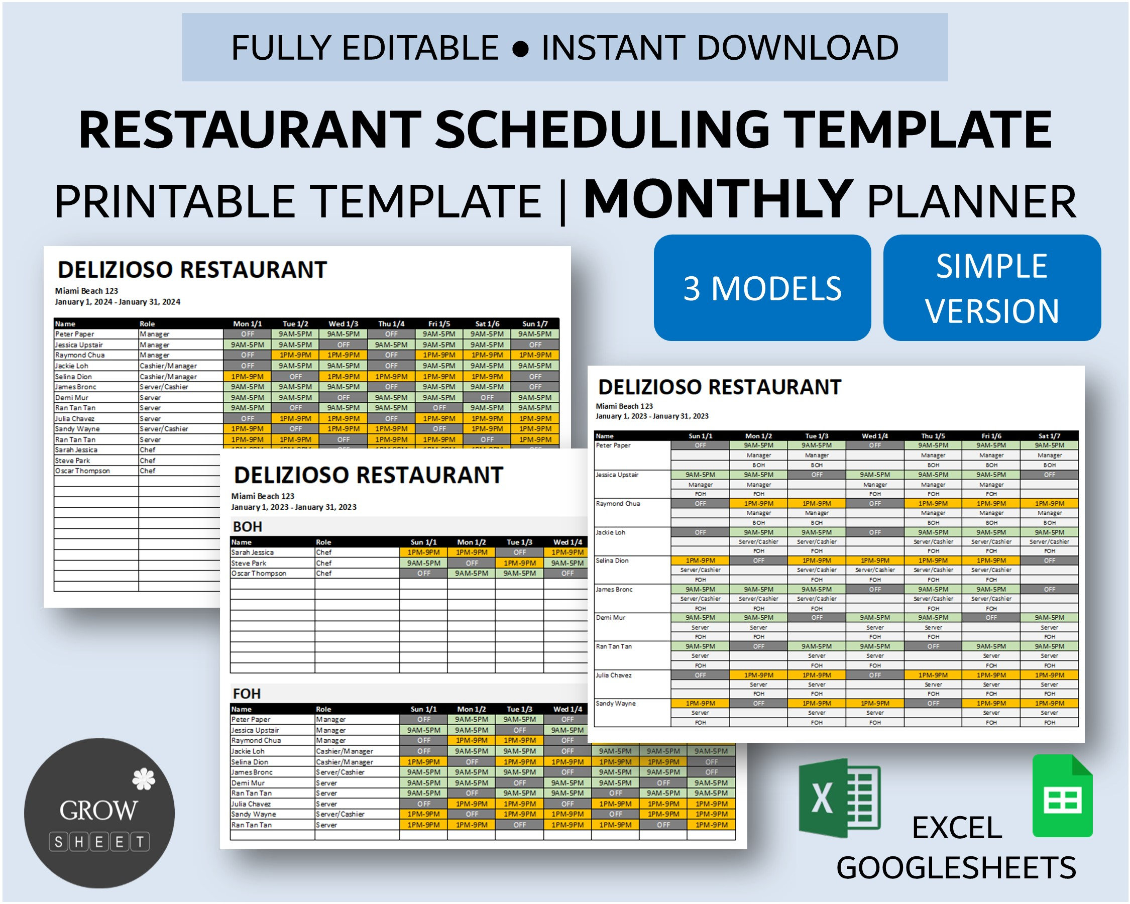 Restaurant Scheduling Template | Multi Roles-location-shift Period ...
