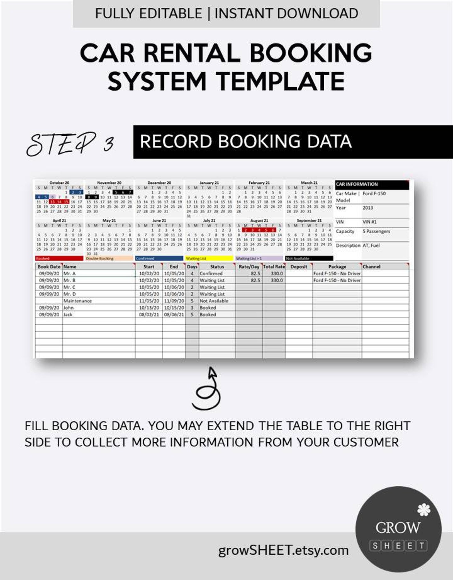 Car Rental Daily Booking Template | Auto Rental Reservation Template ...