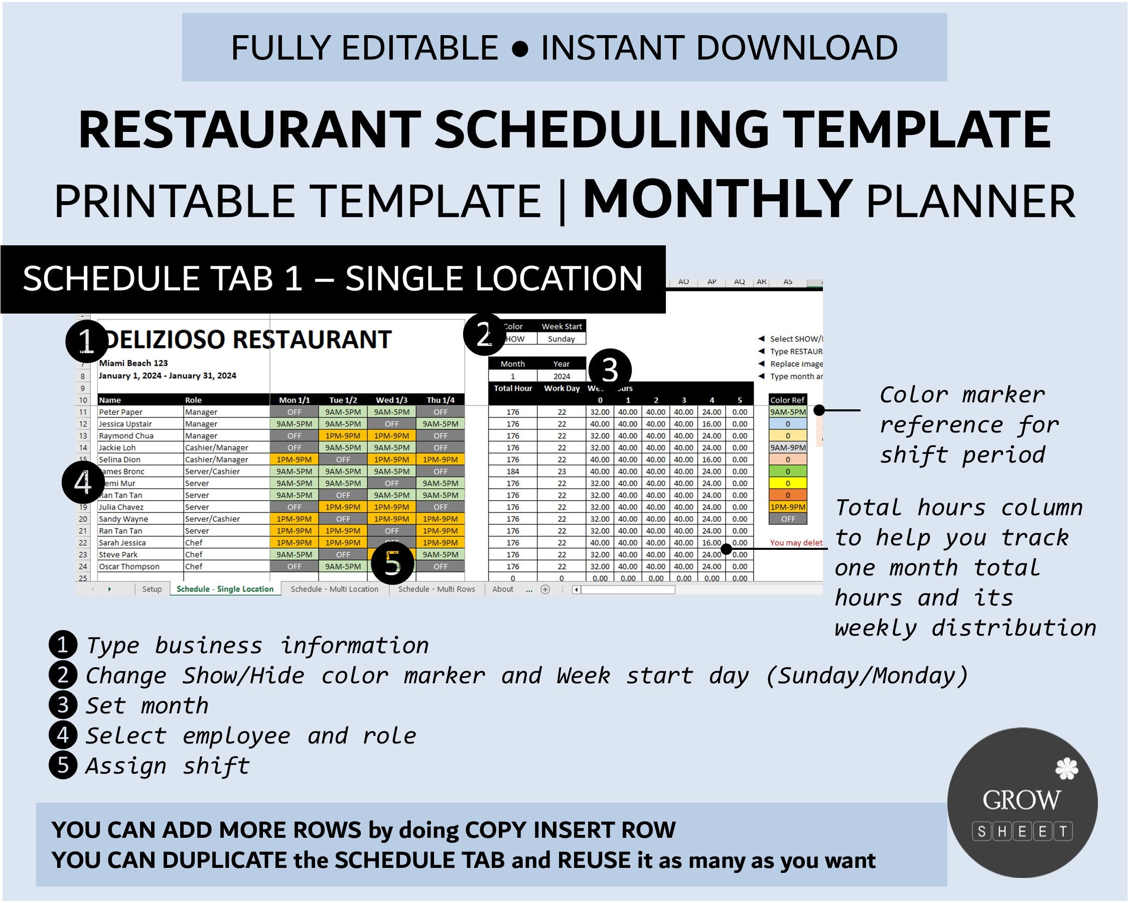 Restaurant Scheduling Template | Multi Roles-location-shift Period ...