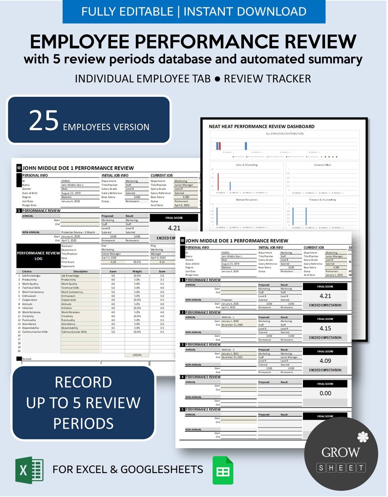 Employee Performance Review Template With Database | Performance ...