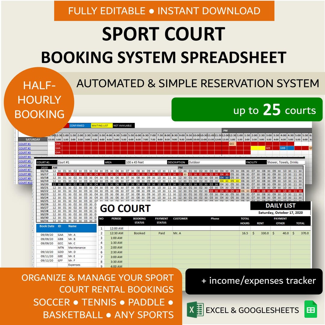 Sport Court Booking System Template | Half-hourly Court Rental ...