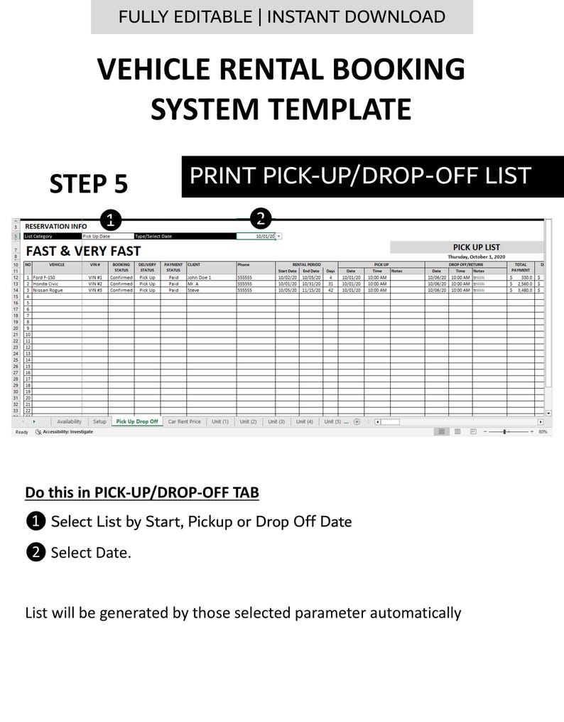 Car Rental Daily Booking Template | Auto Rental Reservation Template ...