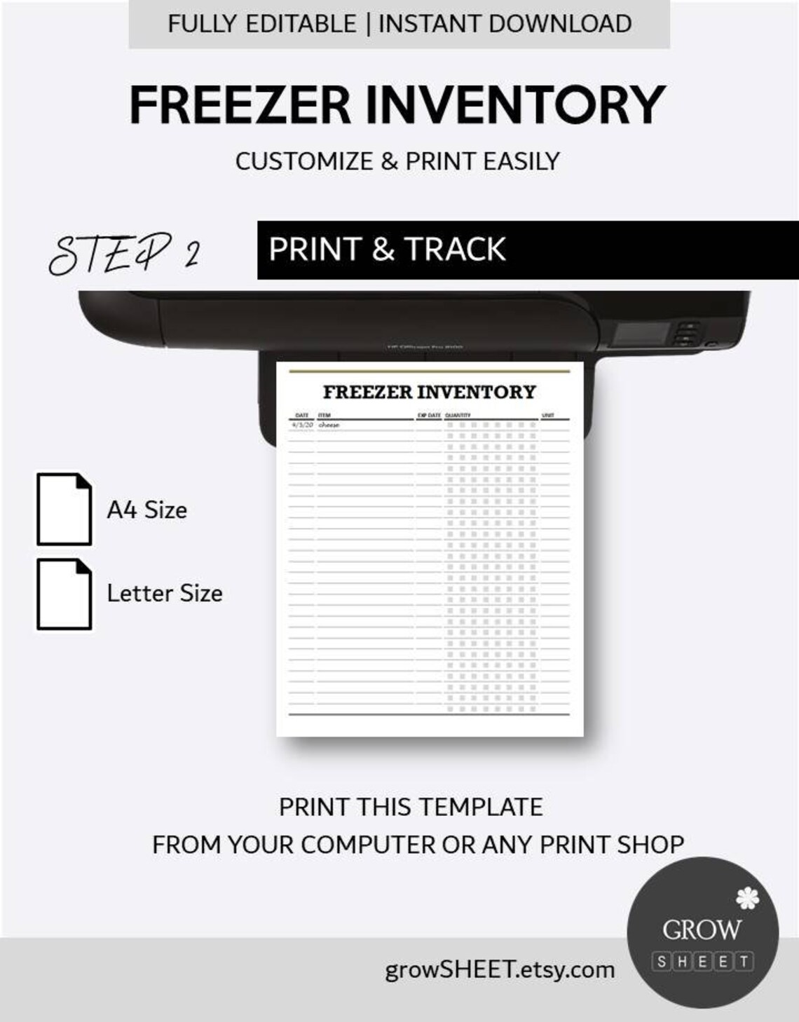 Freezer Inventory Template | Fully Editable and Printable Freezer ...