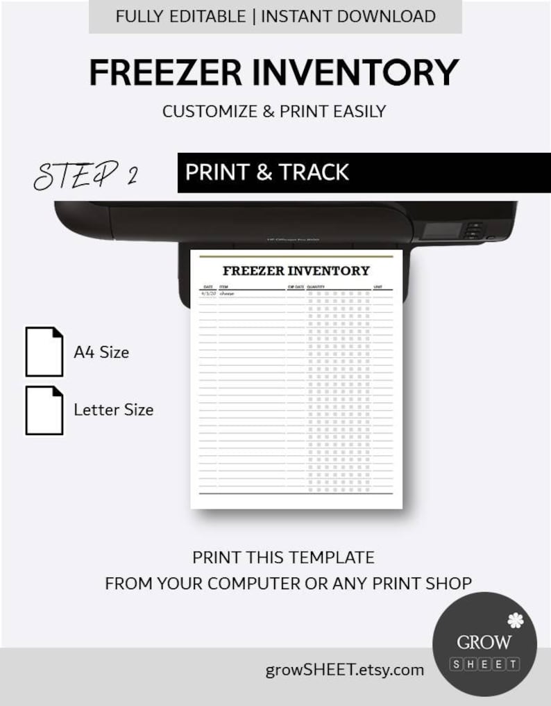 Freezer Inventory Template | Fully Editable and Printable Freezer ...