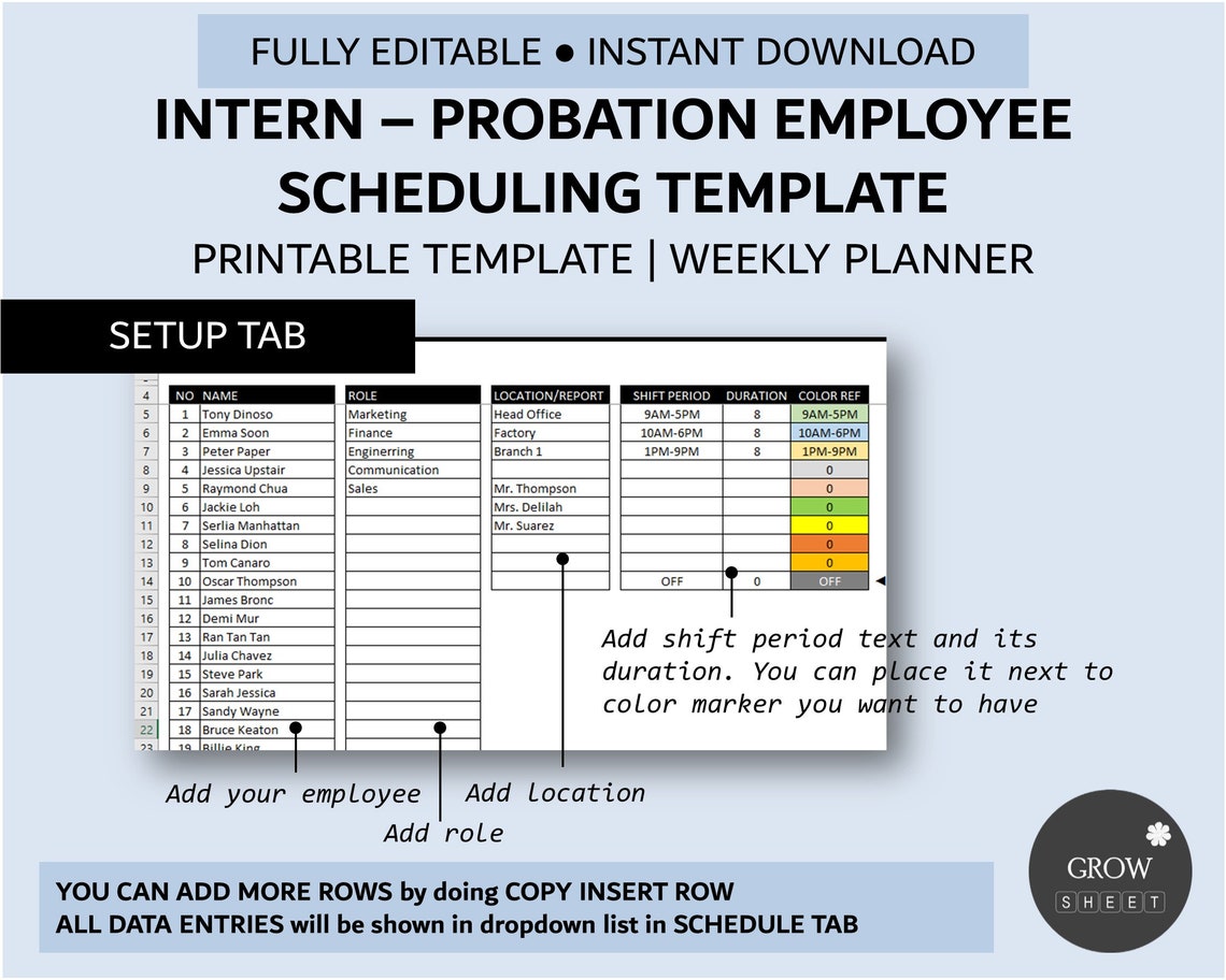 Intern-probation Employee Scheduling Template | Multi Roles-location ...