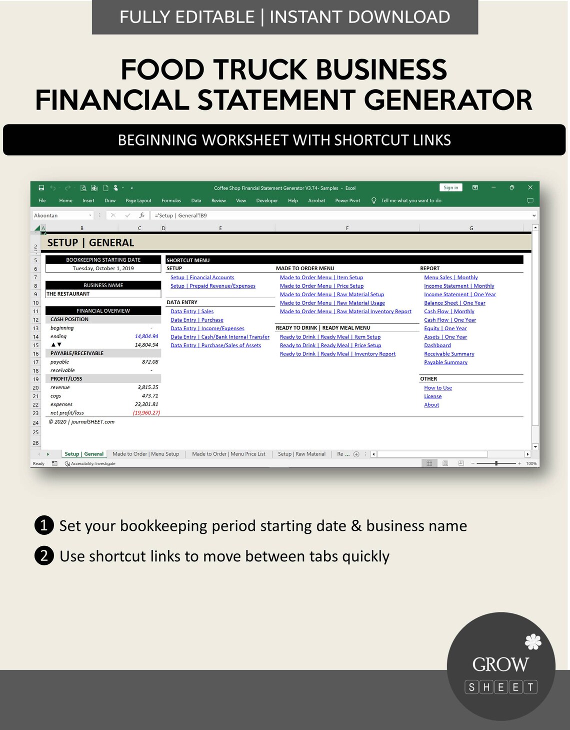 Food Truck Business Financial Statement Generator | Automated Income ...