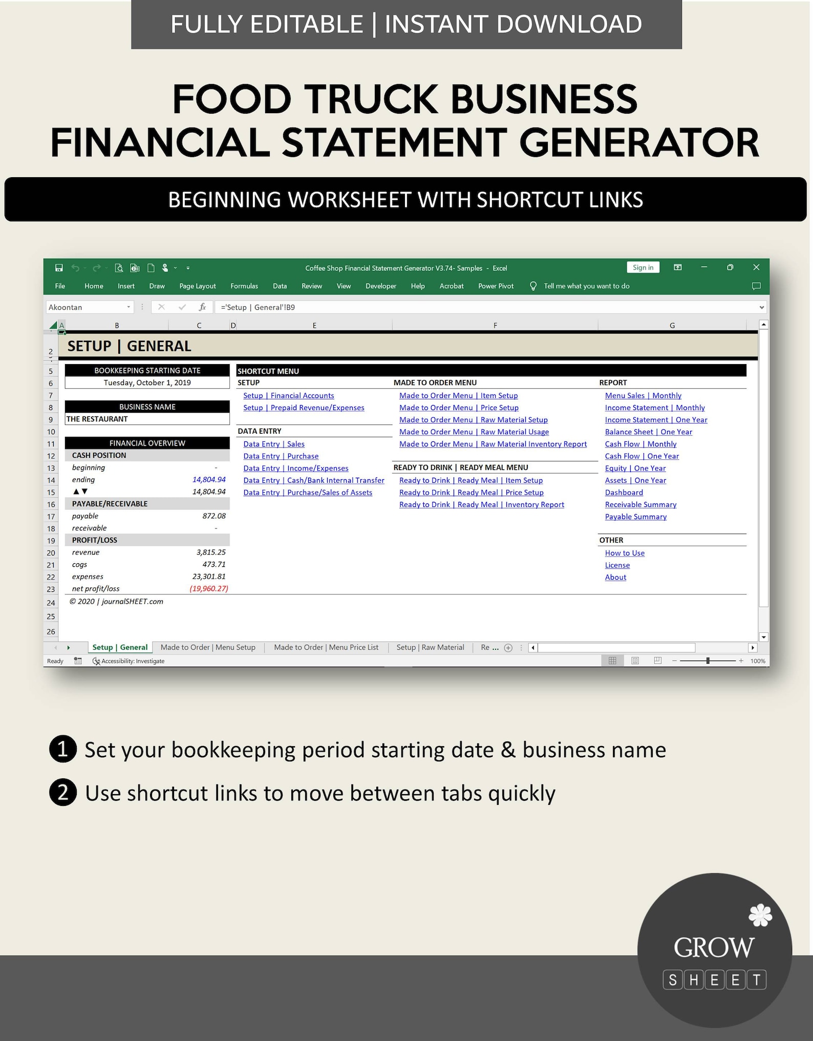Food Truck Business Financial Statement Generator | Automated Income ...