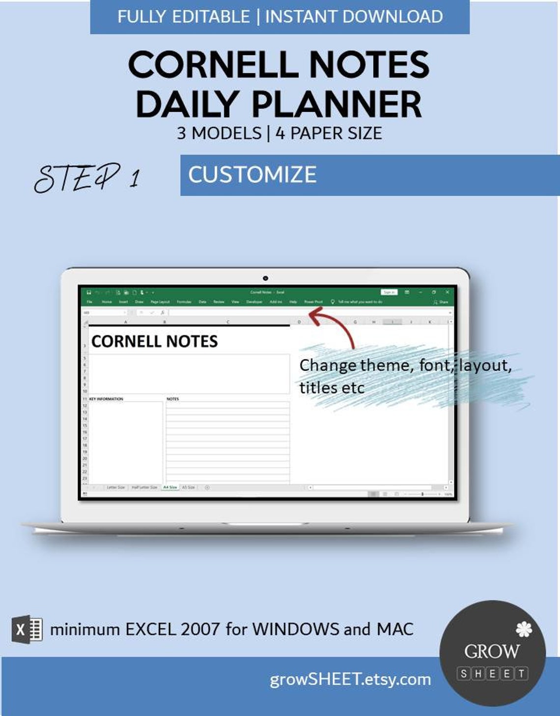 Daily Planner With Cornell Notes Templates | Cornell Notebook Insert ...
