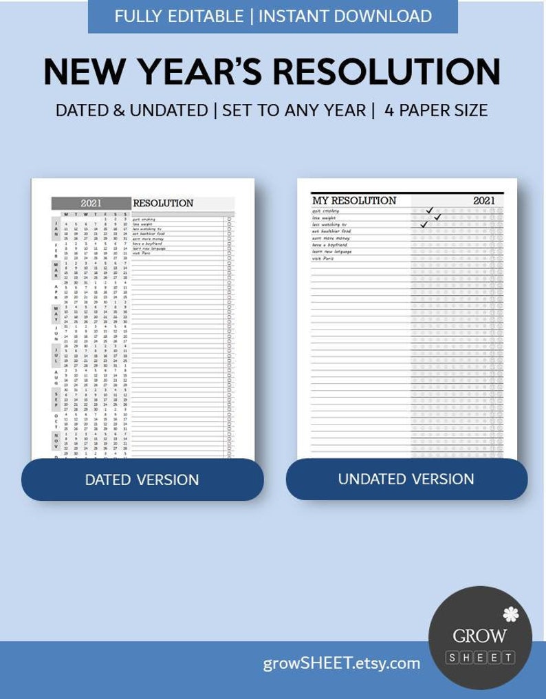 New Year's Resolution 2024 - 2025 - 2026 and Beyond Planner Template ...