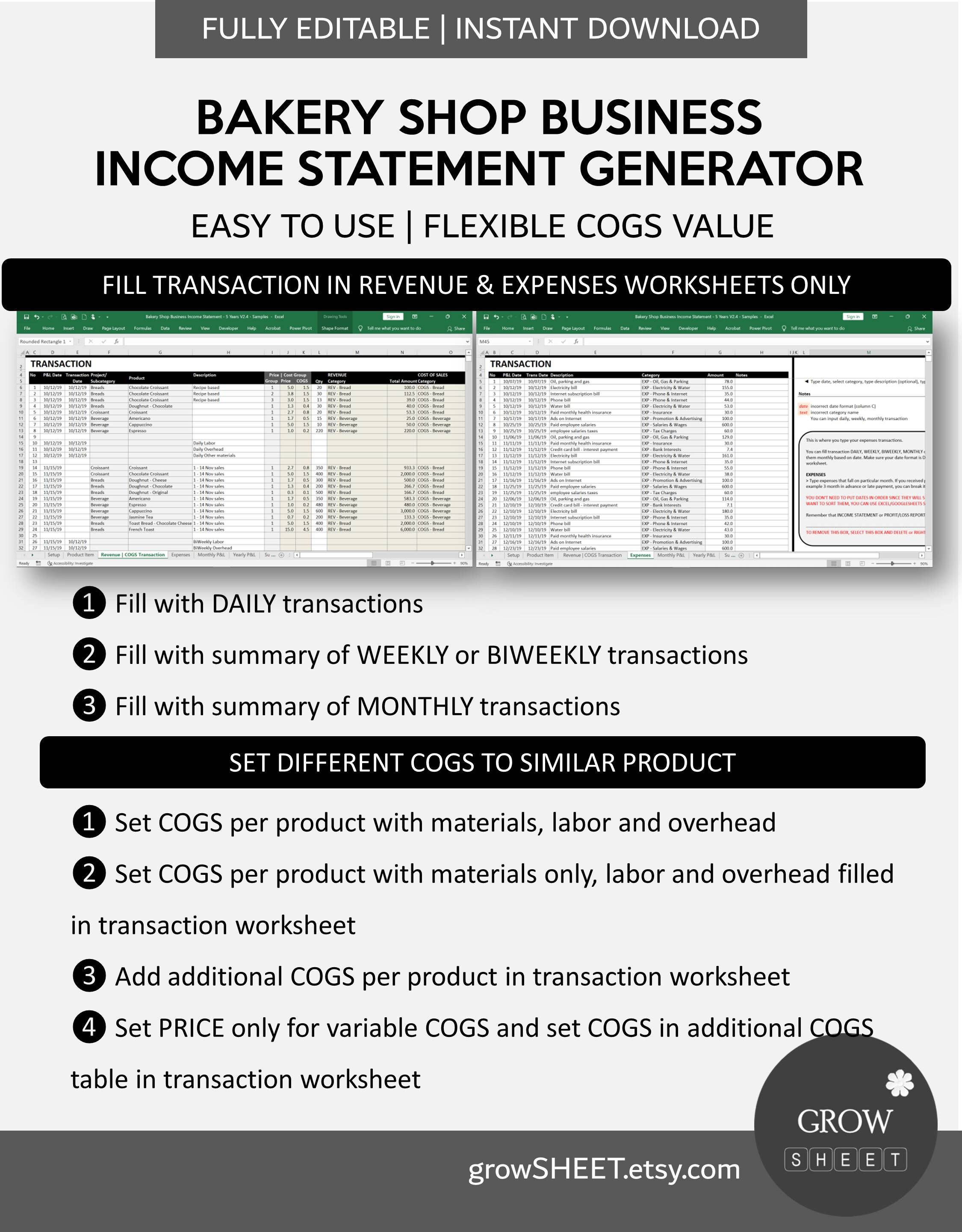 Bakery Shop Business Income Statement Generator | Automated Profit ...