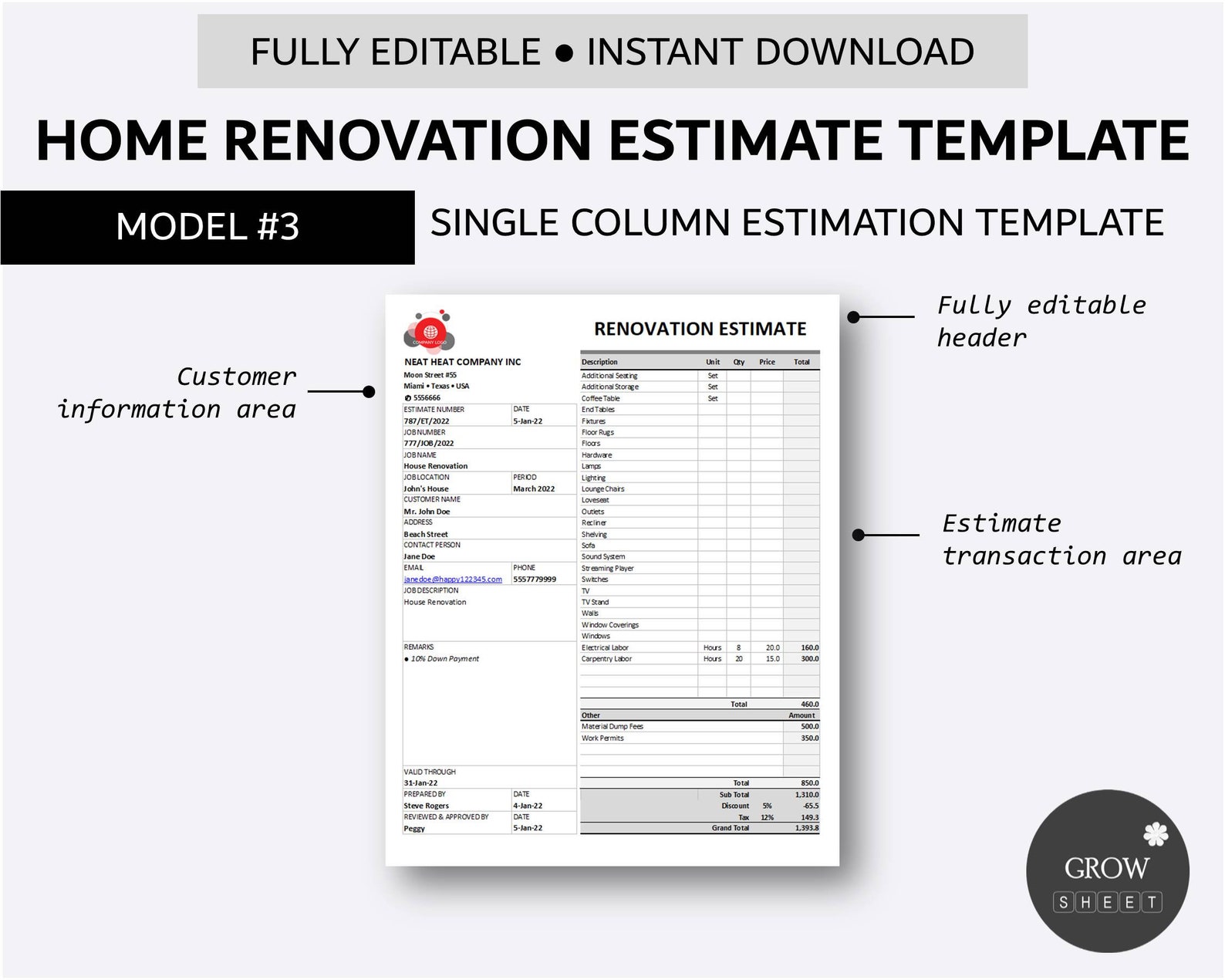 Printable Home Renovation Template for Excel and Google Sheets ...