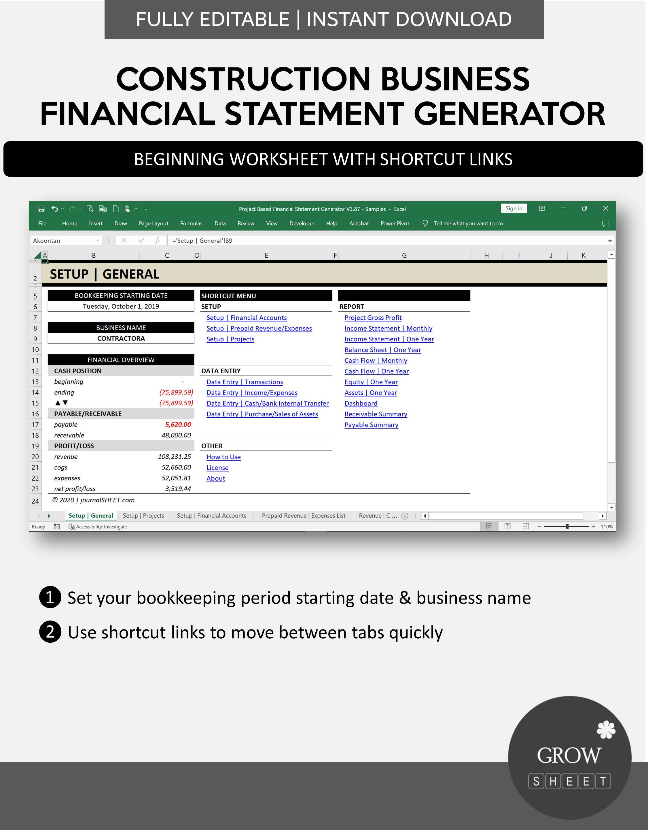 Construction Project Financial Statement Generator | Automated Income ...