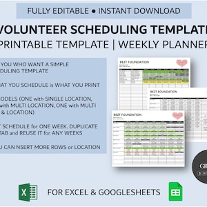 Volunteer Scheduling Template for Excel and Google Sheets | Multi Roles ...