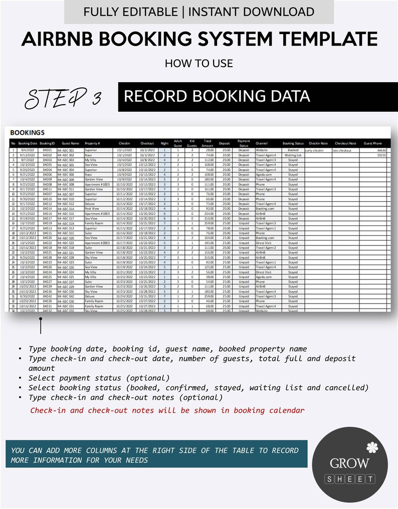 Airbnb Booking System Template | VRBO Reservation Spreadsheet ...