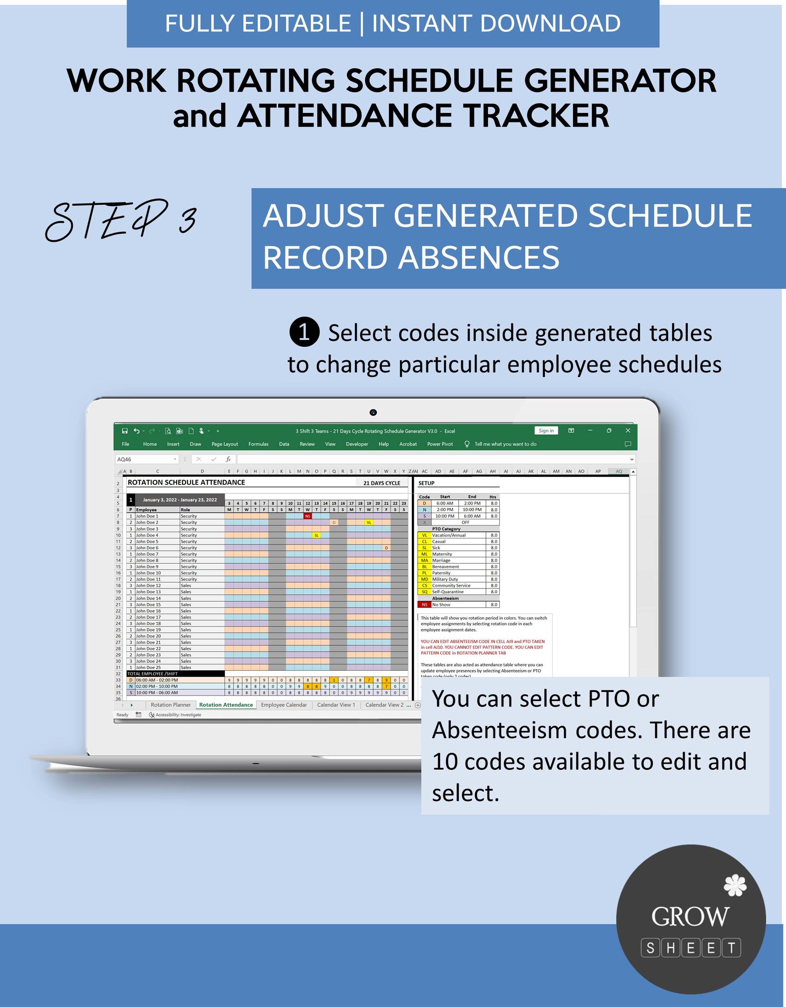 Work Rotating Generator Template and Attendance Tracker | Automated ...