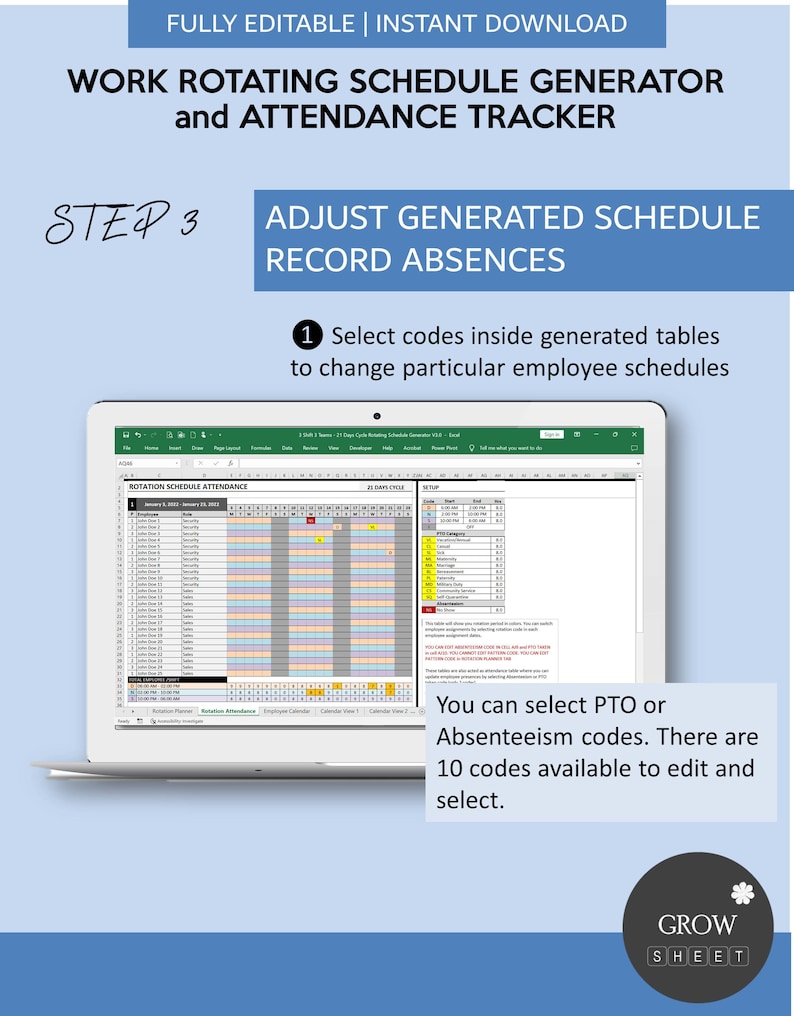 Work Rotating Generator Template and Attendance Tracker | Automated ...