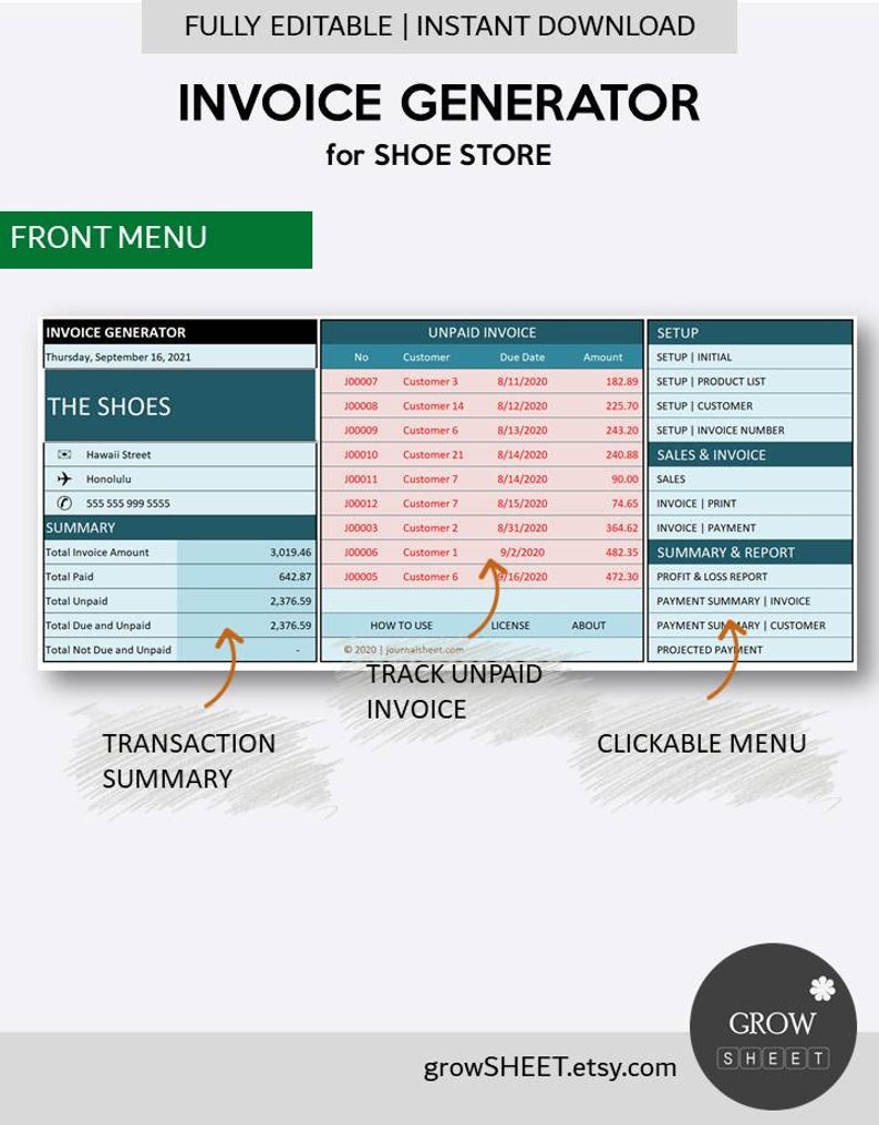 Invoice Generator for Shoe Stores Excel Invoice Template for Shoe ...