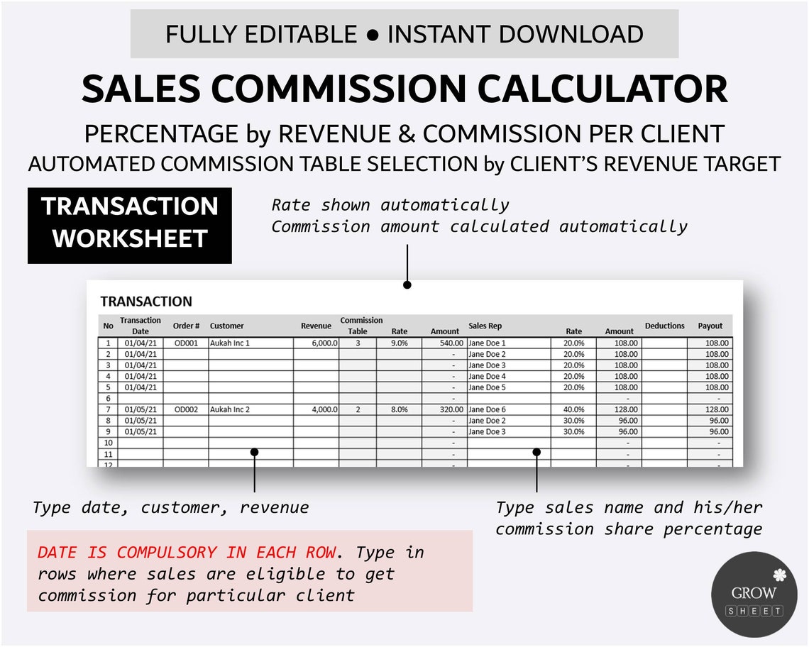 Sales Commission Calculator | Group Commission by Client's Revenue ...