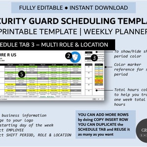 Security Guard Scheduling Template | Multi Roles-location-shift Period ...
