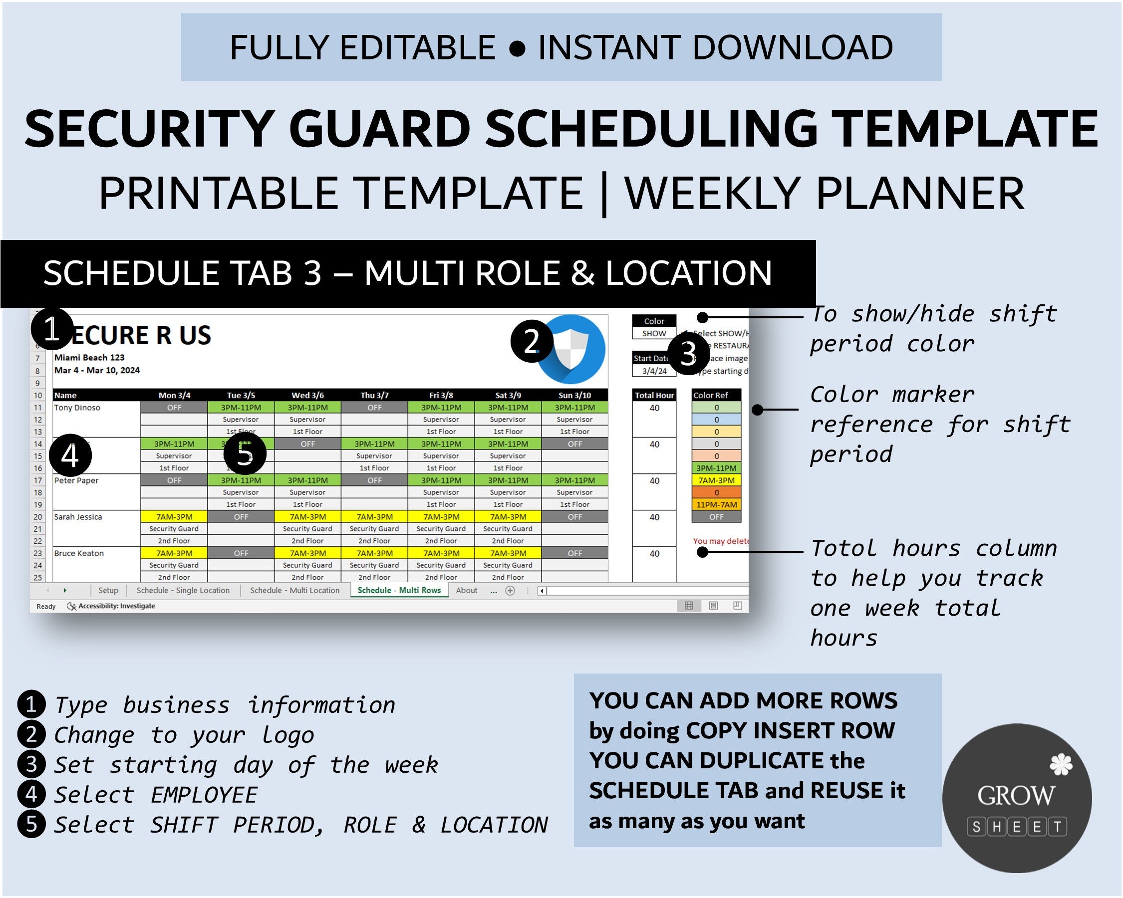 Security Guard Scheduling Template | Multi Roles-location-shift Period ...