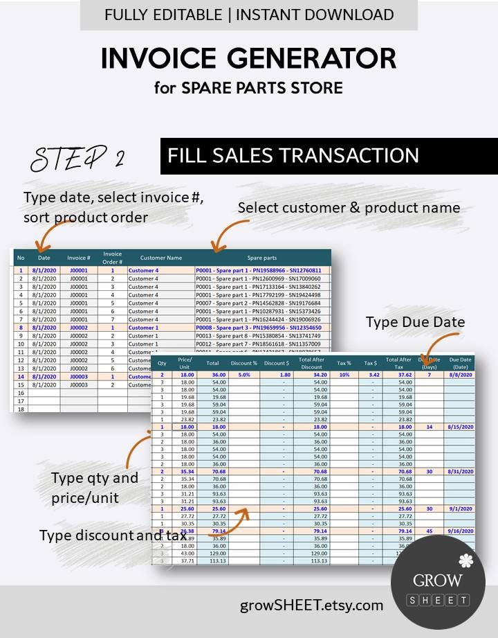 Invoice Generator for Spare Parts Business | Excel Invoice Template for ...