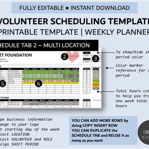 Volunteer Scheduling Template for Excel and Google Sheets | Multi Roles ...