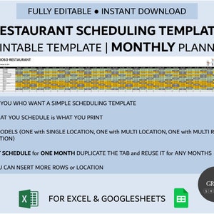 Restaurant Scheduling Template | Multi Roles-location-shift Period | Printable One Month ...