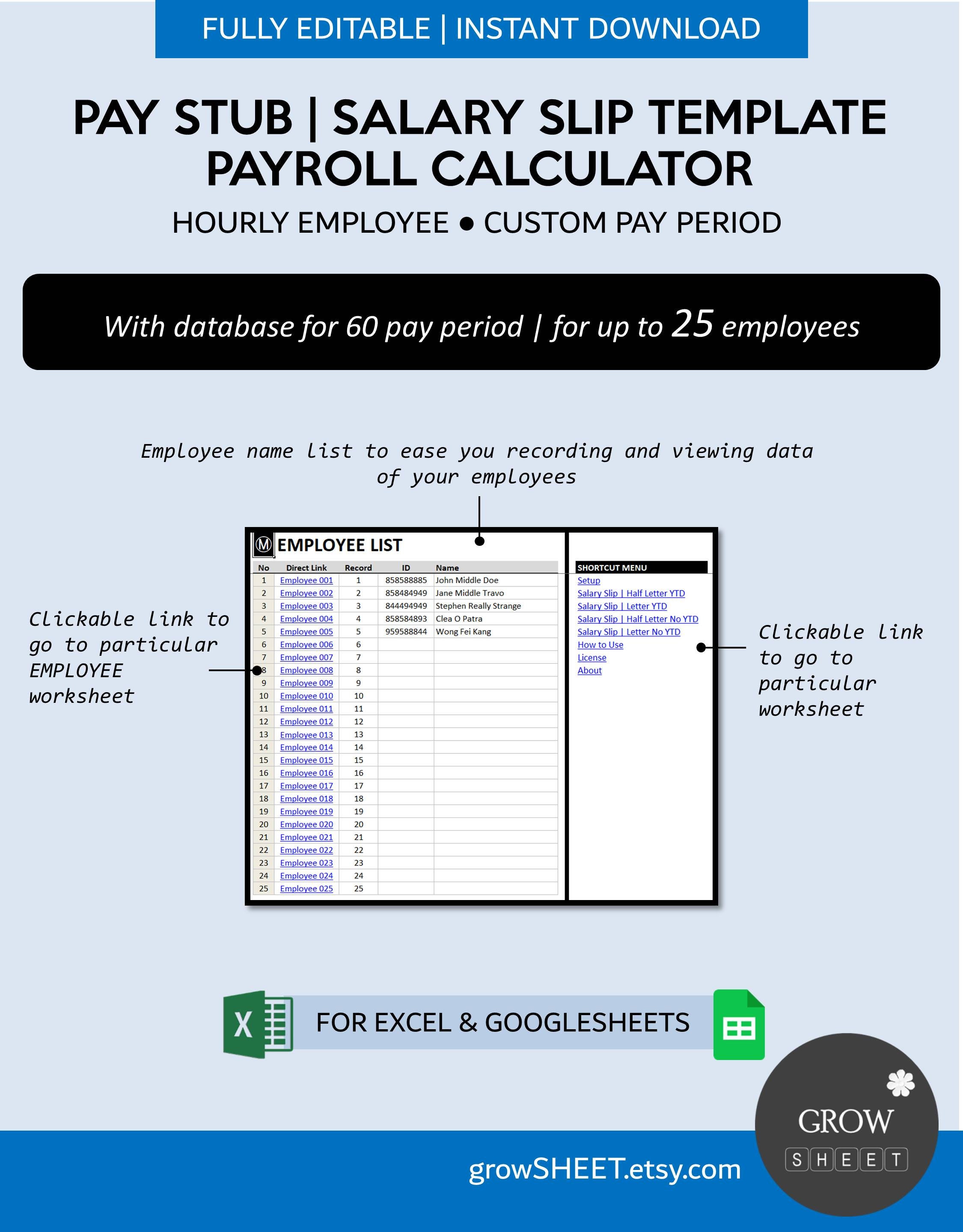 Pay Stub Generator With Database | Pay Slip Creator for Hourly Employee ...
