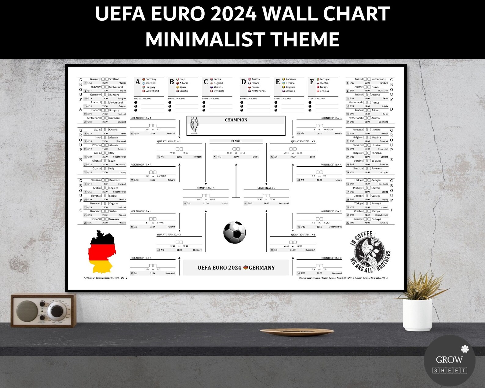 Printable Euro 2024 Wall Chart Minimalist Print to Your Own Paper ...