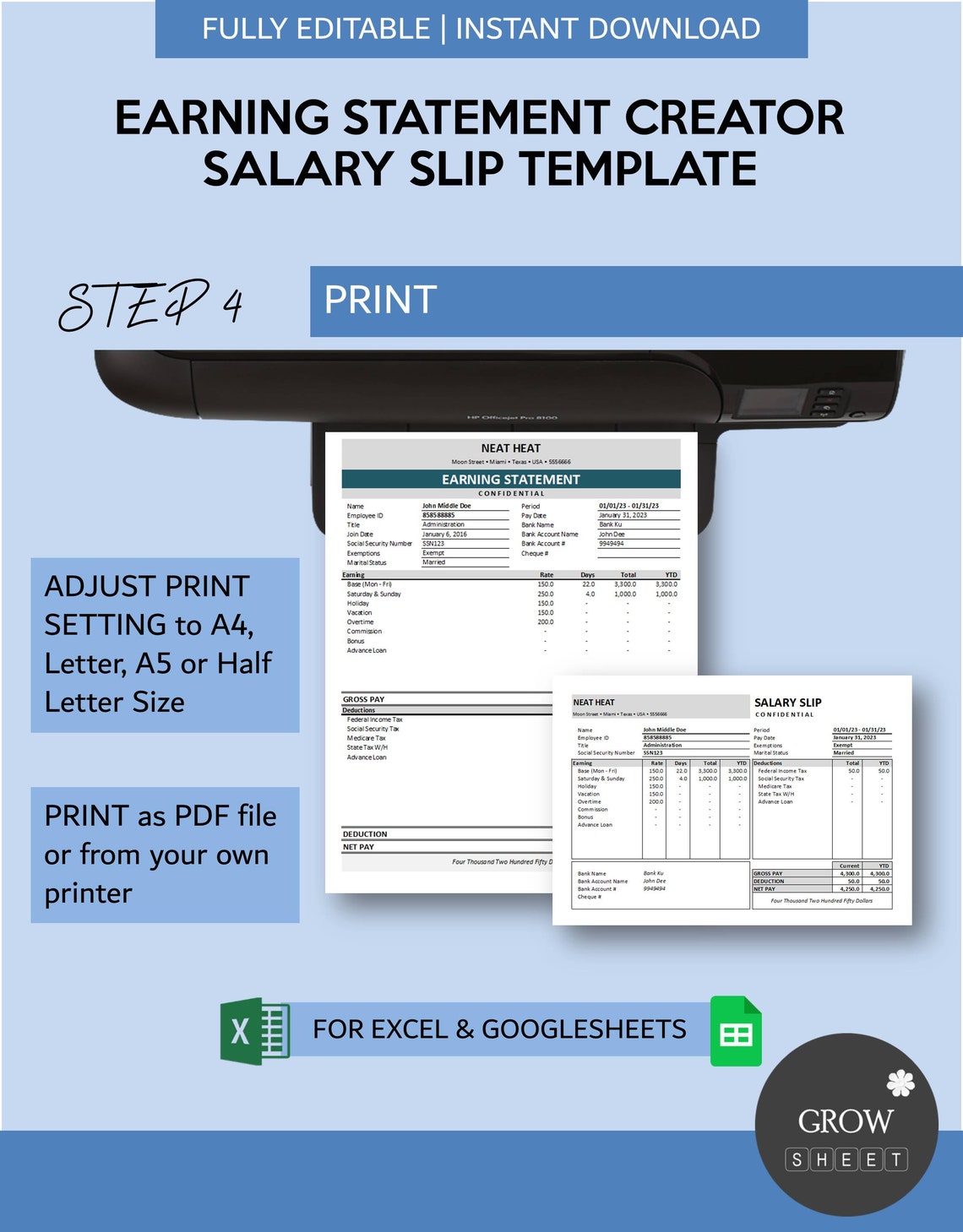Salary Slip Generator | Earning Statement Template | Pay Slip Creator ...
