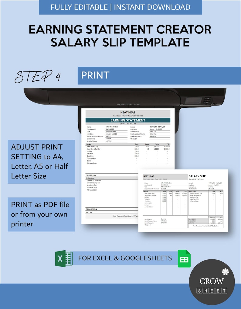 Salary Slip Generator | Earning Statement Template | Pay Slip Creator ...