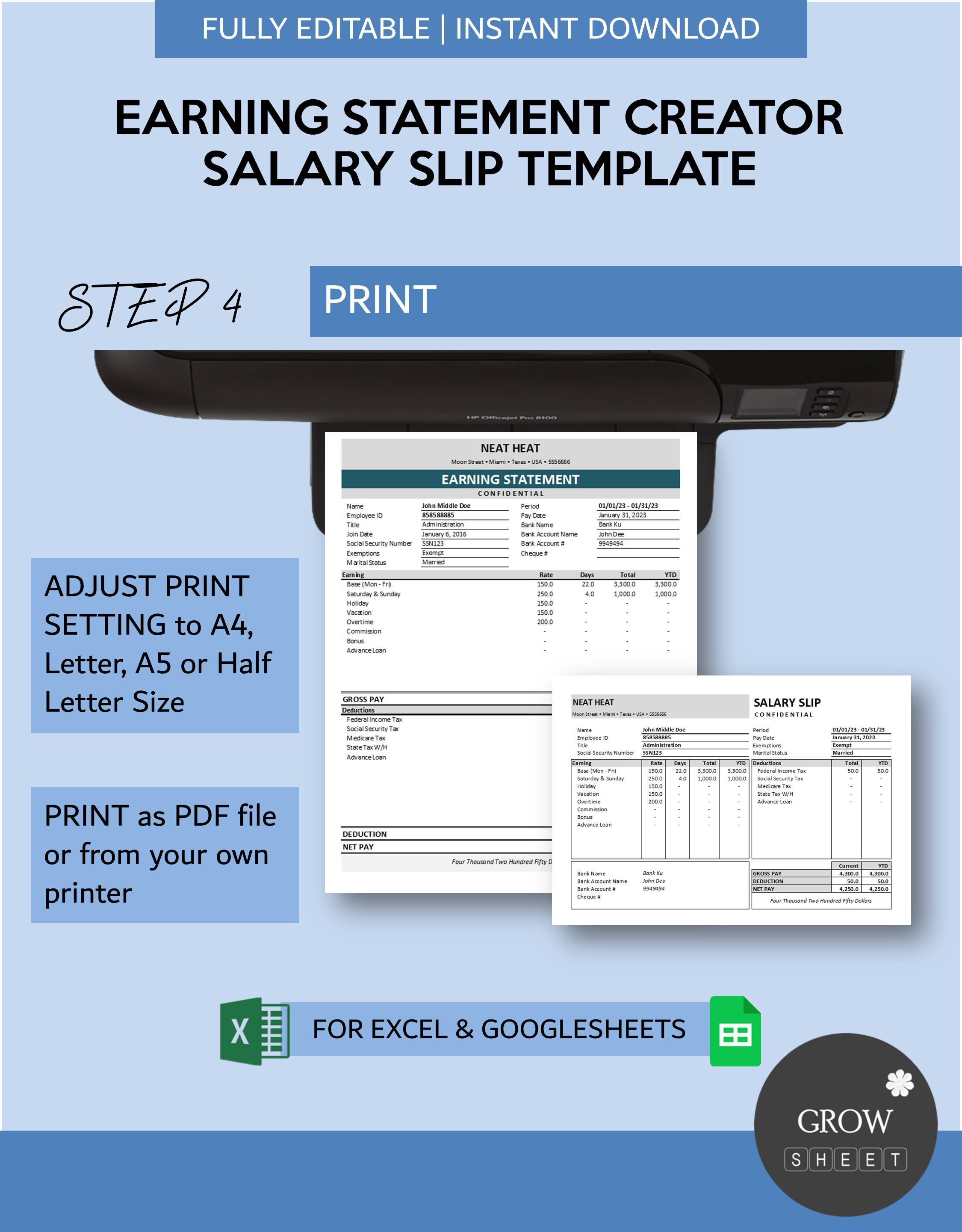 Salary Slip Generator | Earning Statement Template | Pay Slip Creator ...