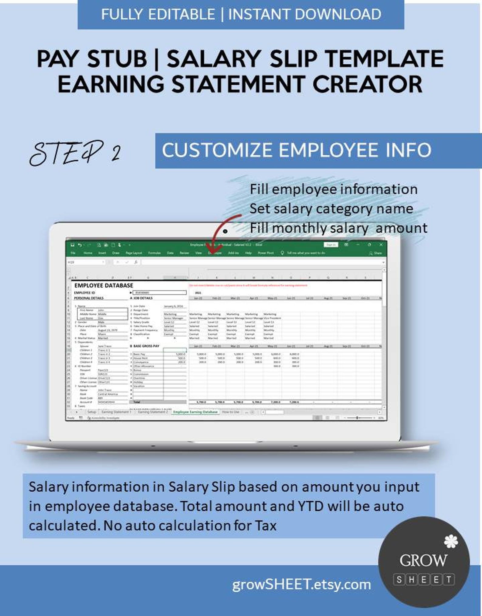 Earning Statement Generator | Salary Pay Slip Template for Salaried ...