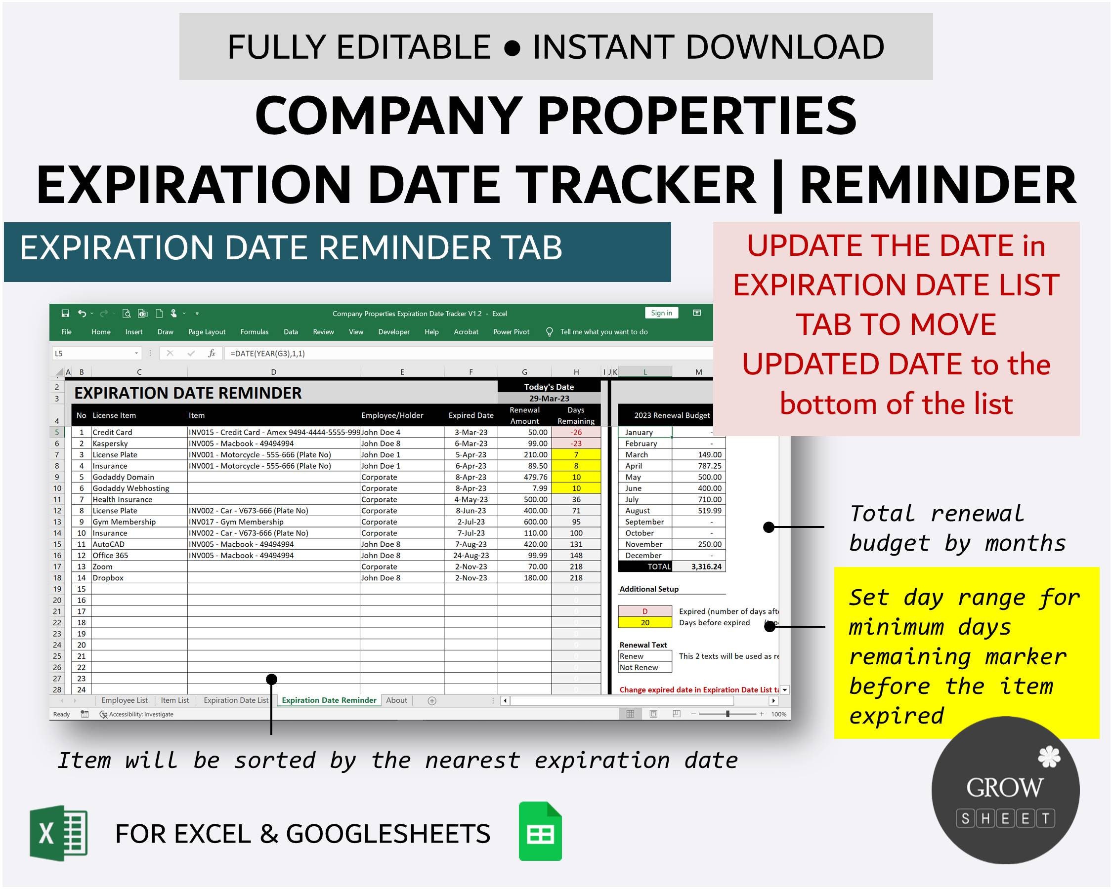 Company Property Expiry Date Tracker | Simple Company Inventory ...