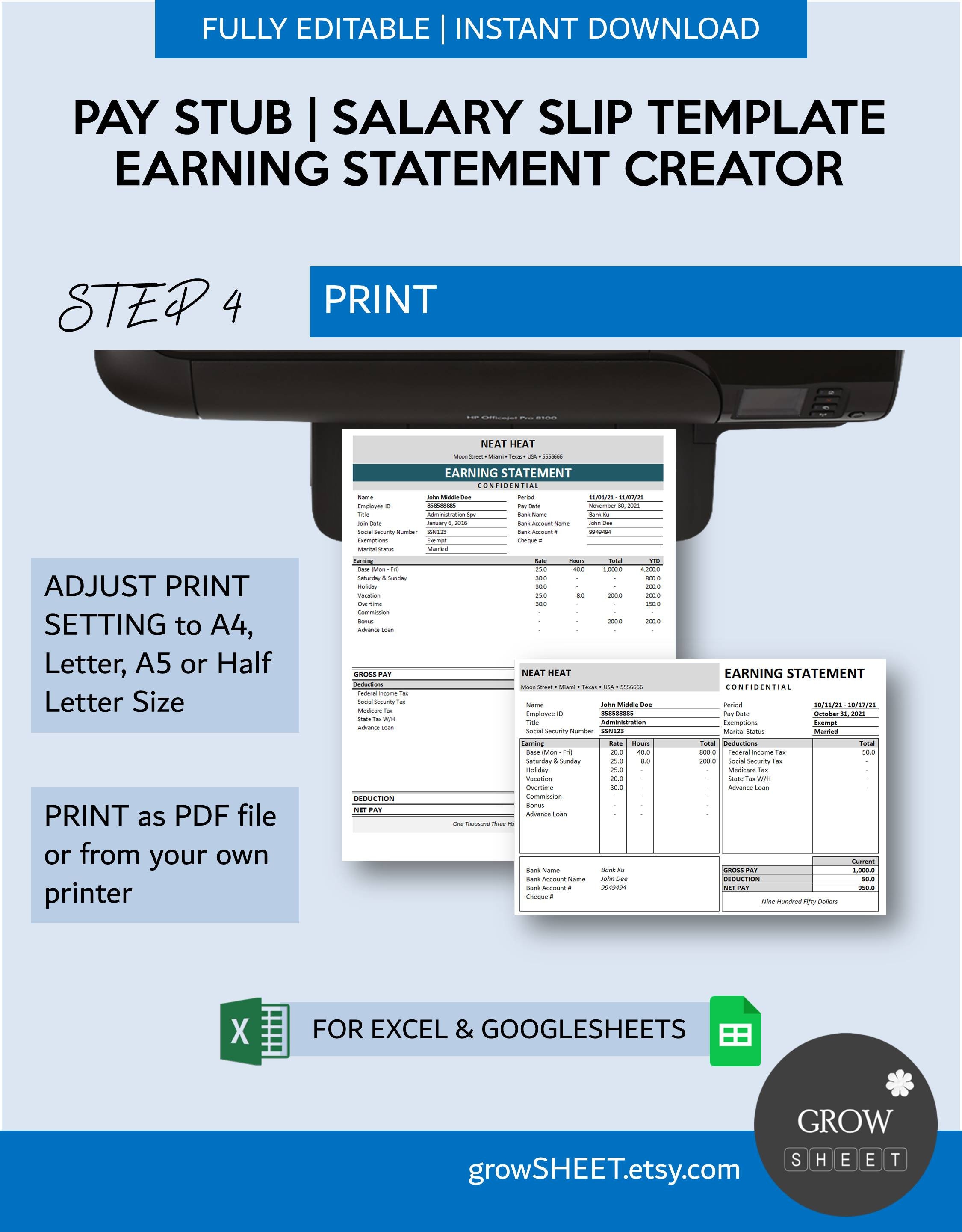 Pay Stub Generator With Database | Pay Slip Creator for Hourly Employee ...